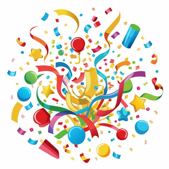 Colorful Confetti, Ribbons, and Balloons Exploding in Celebratio Stock ...