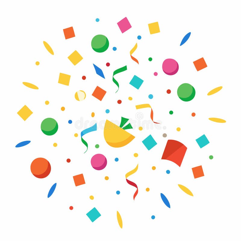 Colorful Confetti and Ribbons Exploding Outward on a White Backgroun ...