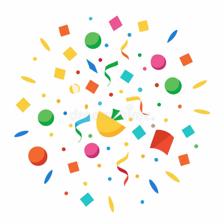 Colorful Confetti and Ribbons Exploding Outward on a White Backgroun ...