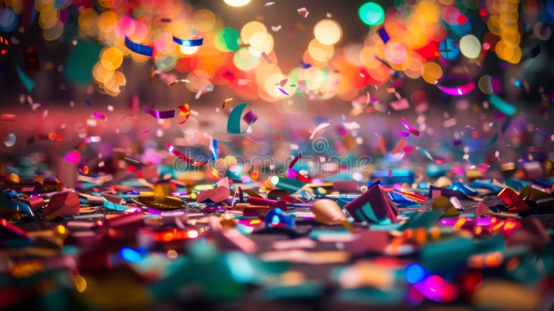Colorful Confetti Scattered on the Ground with Bokeh Lights in the ...
