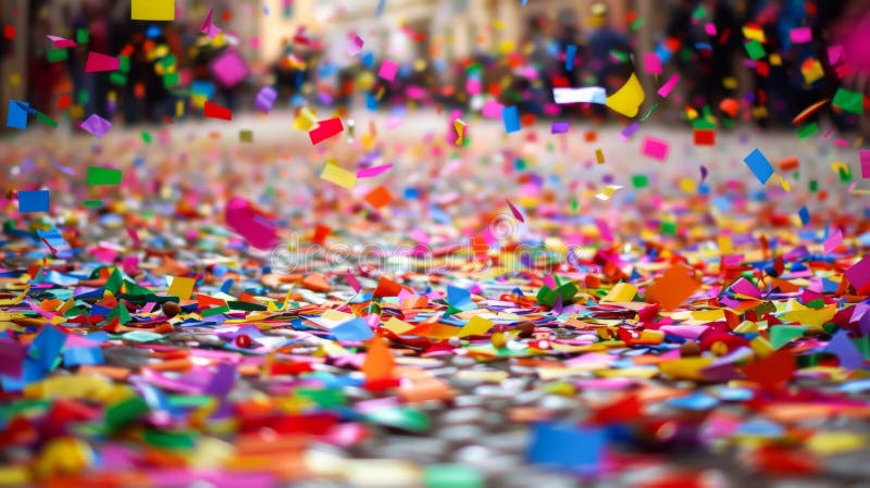 Colorful Confetti Scattered on a Street after a Celebration Stock ...