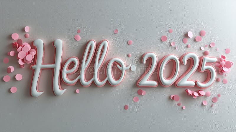 Colorful Confetti and the Silver Words Hello 2025 on a White Background ...