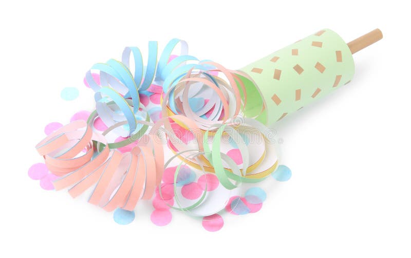 Colorful Confetti and Streamers with Bright Party Cracker Isolated on ...