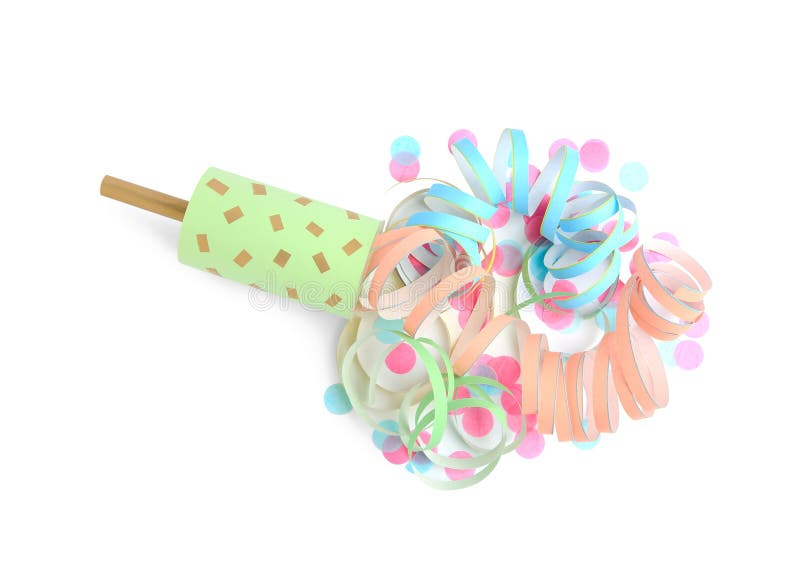 Colorful Confetti and Streamers with Bright Party Cracker Isolated on ...