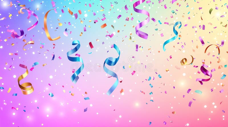 Colorful Confetti and Streamers Falling Gently Against a Pastel ...