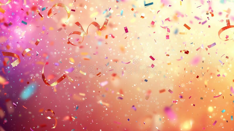 Colorful Confetti and Streamers Falling Gently Against a Pastel ...