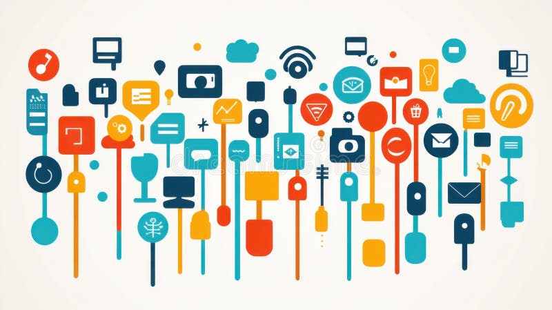 Colorful Connected Icons stock illustration. Illustration of digital ...