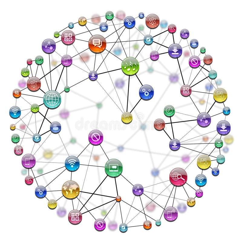 Colorful Connected Icons with World Map Stock Illustration ...