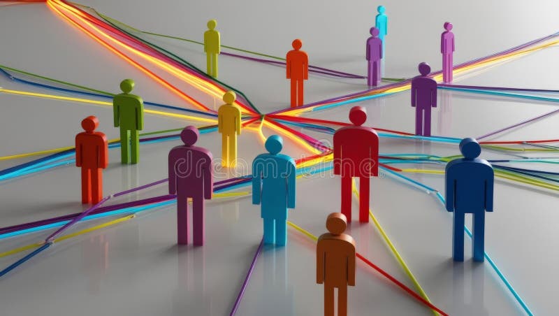Colorful Connection Network with Human Figures in 3D Stock Illustration ...
