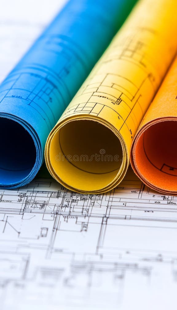 Colorful Construction Blueprints Abstract Background for Architecture ...