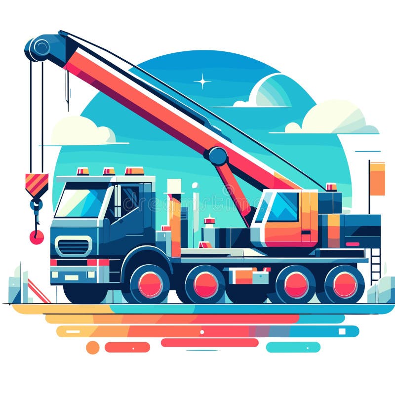 Colorful Construction Crane Illustration on Blue Background Stock ...