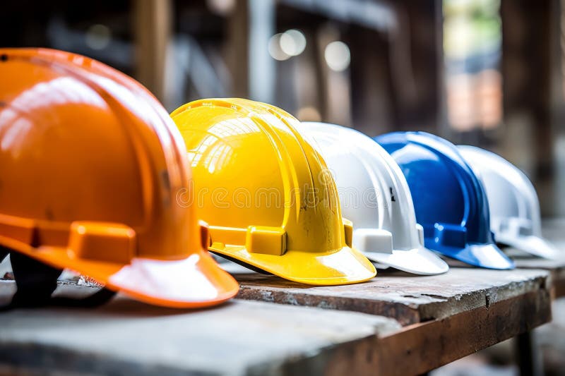 Colorful Construction Helmets Representing Safety and Protection in an ...