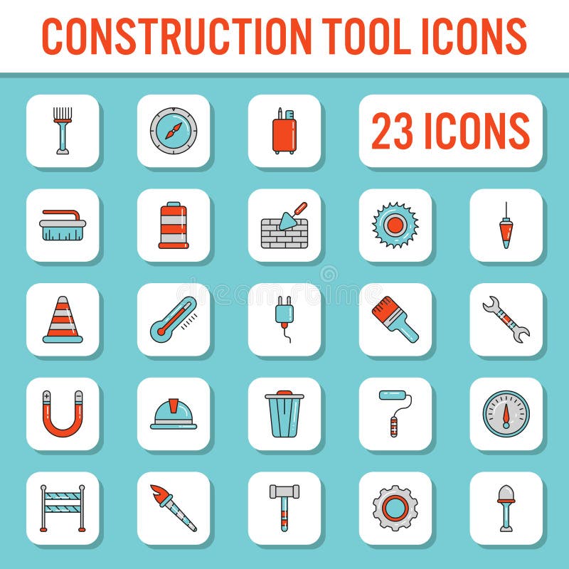 Colorful Construction Tool Icons in Flat Style Stock Illustration ...