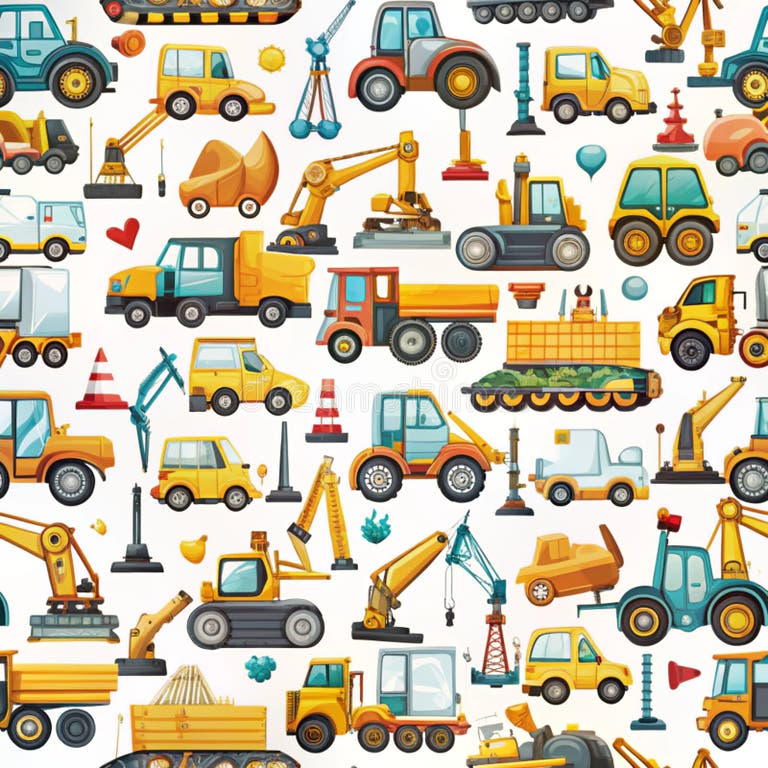 Colorful Construction Vehicles Pattern Stock Illustration ...