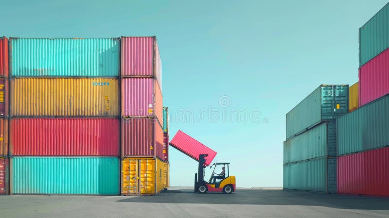 Colorful Container Handler Forklift in Shipping Yard for Import Export ...