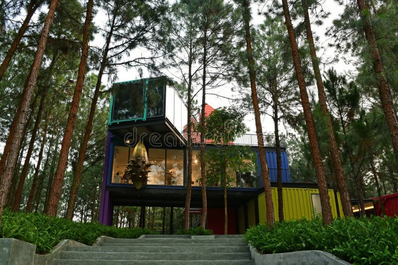 Container House in the Forest Stock Photo - Image of container, pines ...
