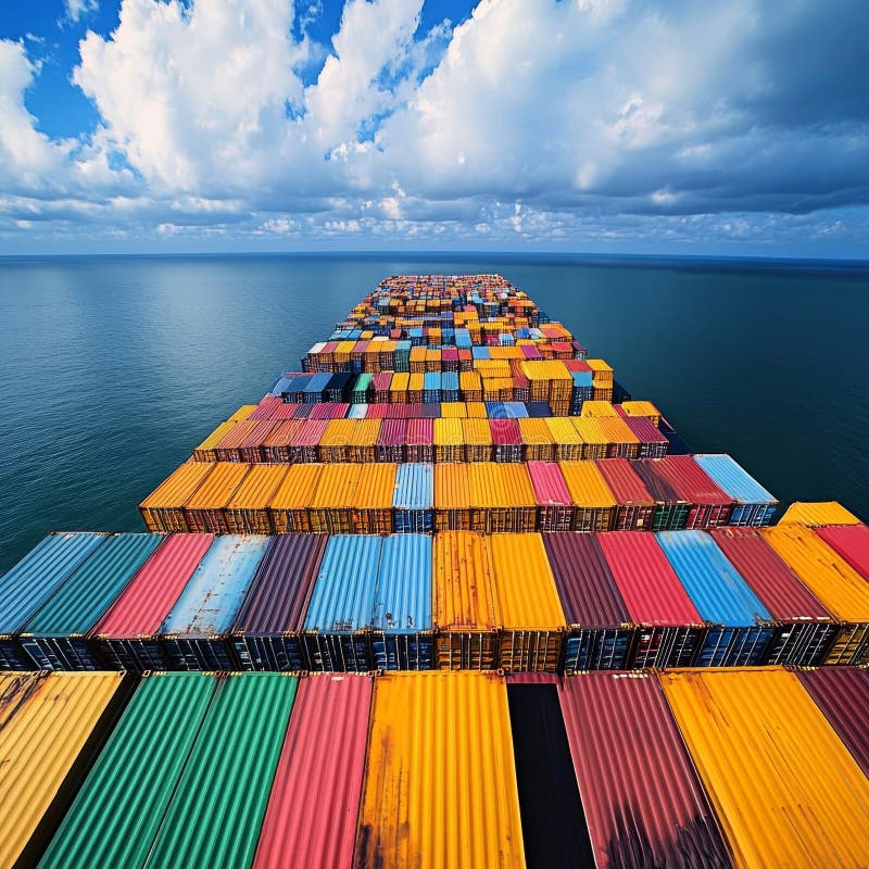 Colorful Container Ship Cargo Containers, Open Ocean, Global Trade and ...