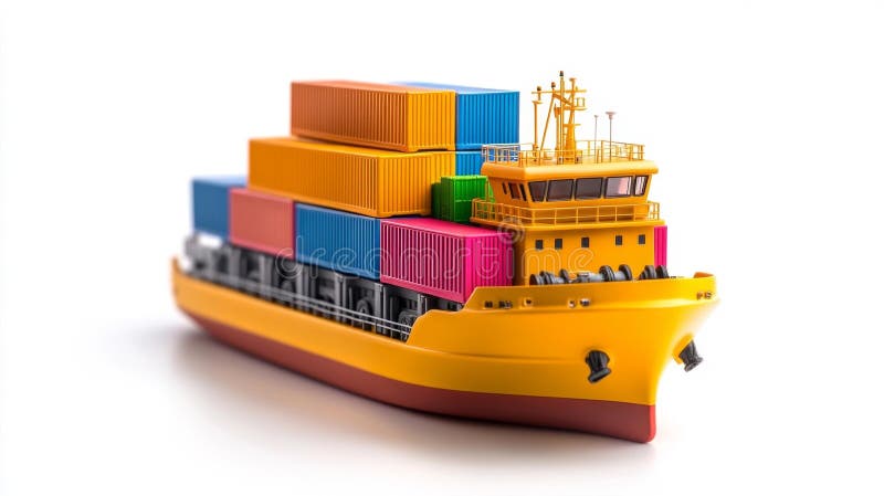 Colorful Container Ship with Cargo on White Background Stock ...