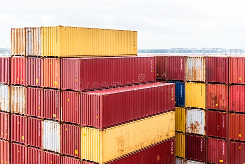 Containers with Cargo Loaded on Deck of the Cargo Container Ship. Stock ...