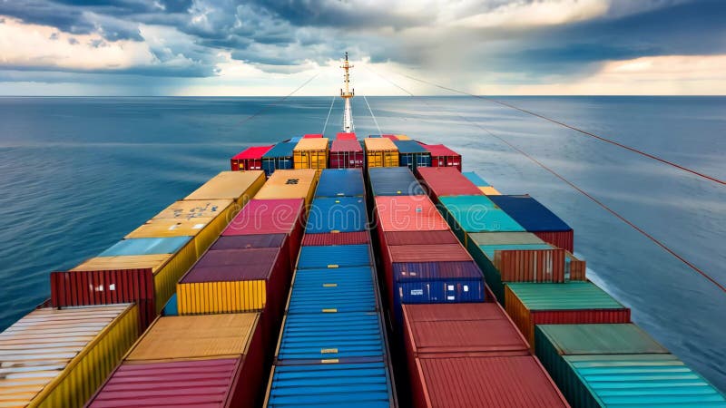 Vibrant Cargo Containers Stacked on a Ship Sailing Across a Tranquil ...