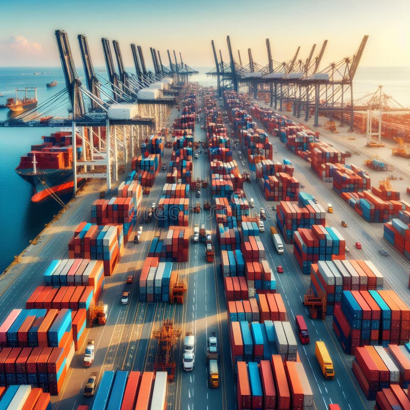 Colorful Containers in the Port Stock Illustration - Illustration of ...