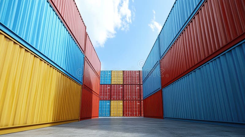 Colorful Containers: a Skyward View of Shipping Stacks at a Bright Port ...