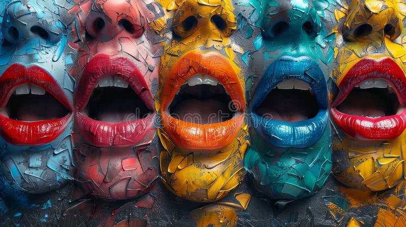 Colorful Contemporary Art Collage Featuring Multiple Textured Masks ...