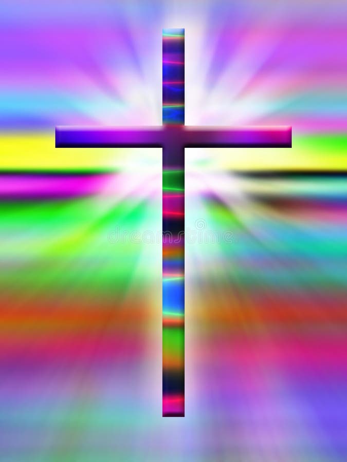 Colorful Contemporary Cross with Radiant Glow from Behind Stock ...