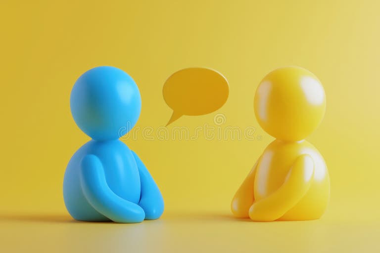 Colorful Conversation between Blue and Yellow Figures, Speech Bubble ...