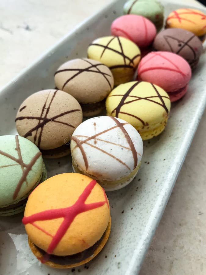 Colorful Cookie Macron in a White Plate Stock Photo - Image of lunch ...