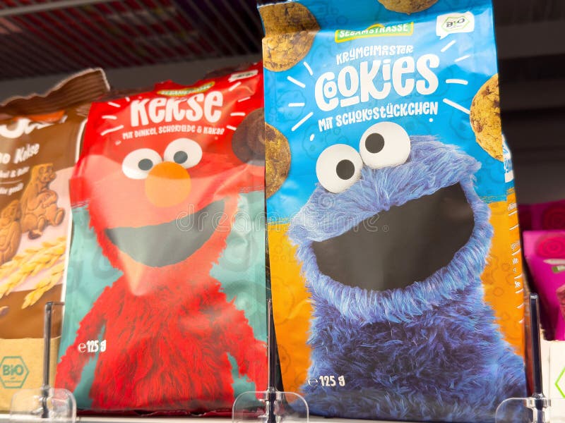 Colorful Cookie Packaging Featuring Popular Characters on Store Shelf ...