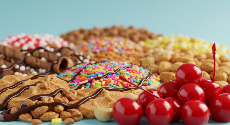 Colorful Cookies and Candies on Blue Background Stock Illustration ...