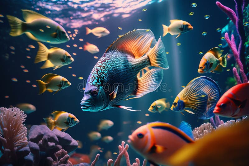 Colorful Coral Fish in Blue Water Generative AI Stock Illustration ...