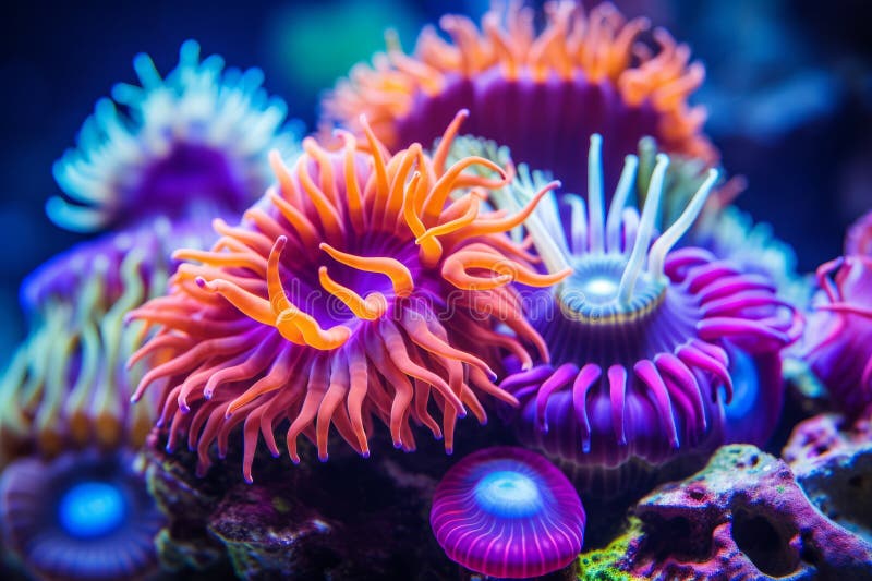 Colorful Coral Polyps in a Thriving Reef Ecosystem Stock Illustration ...