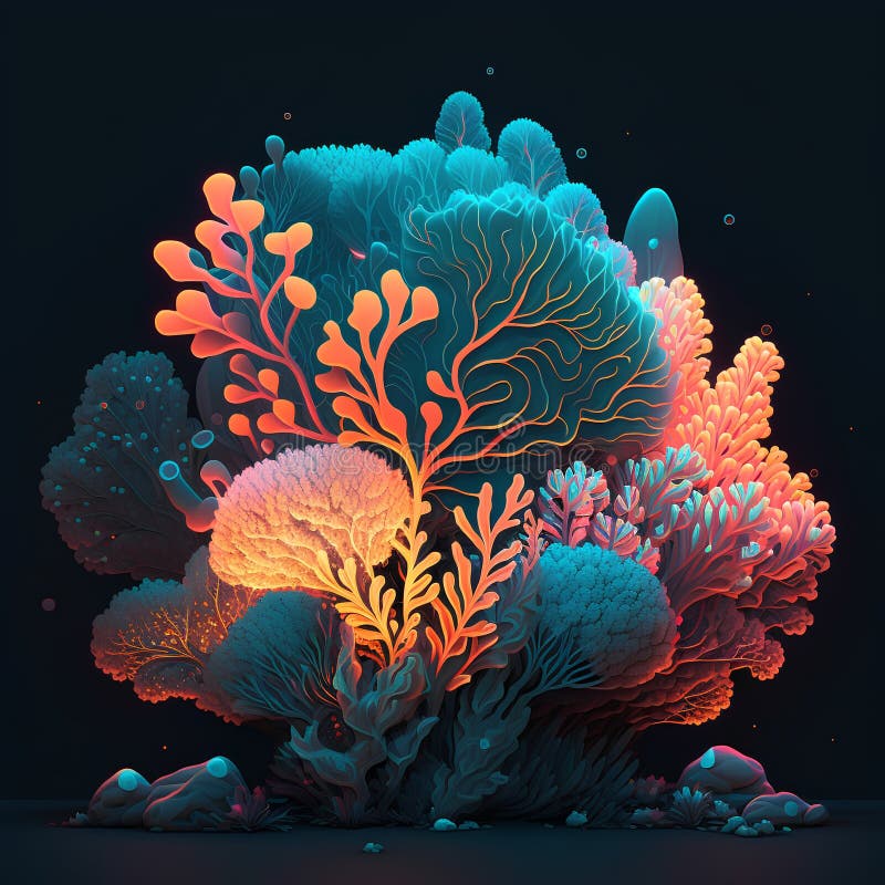 Colorful Coral Reef on Dark Background. 3d Render Illustration Stock ...