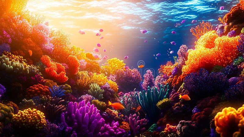 A Colorful Coral Reef with Many Different Types of Fish Swimming Around ...