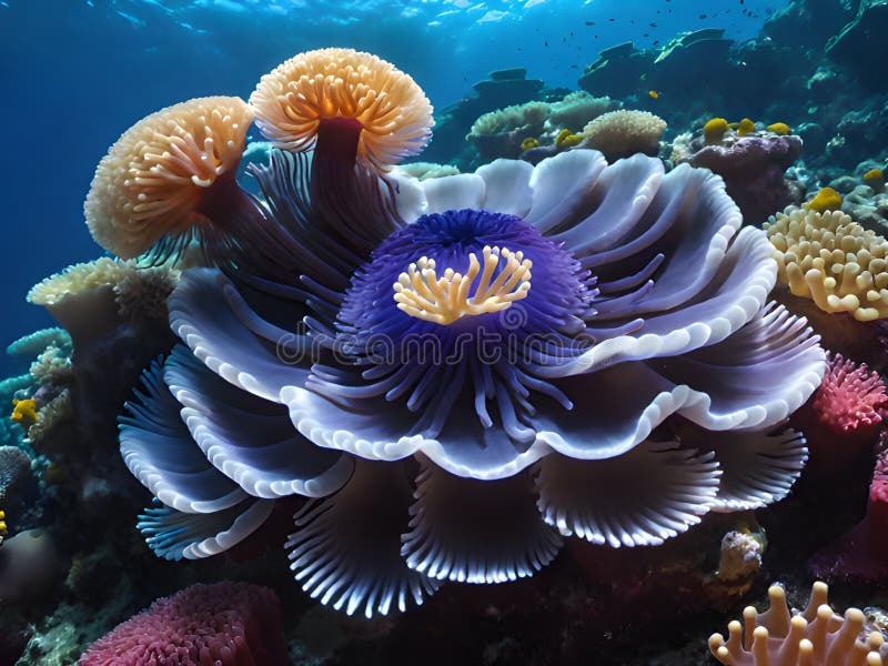 A Colorful Coral Reef with a Purple Flower Stock Illustration ...