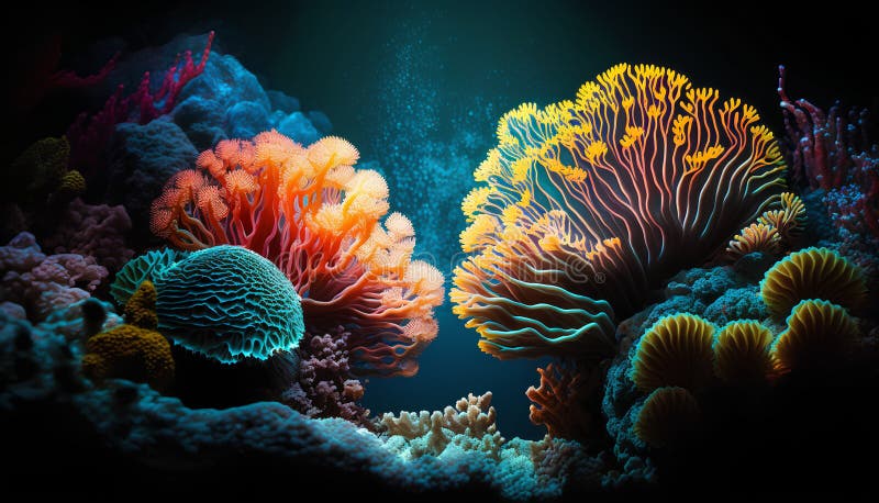 Colorful Coral Reef in the Sea. 3D Render Illustration Stock ...