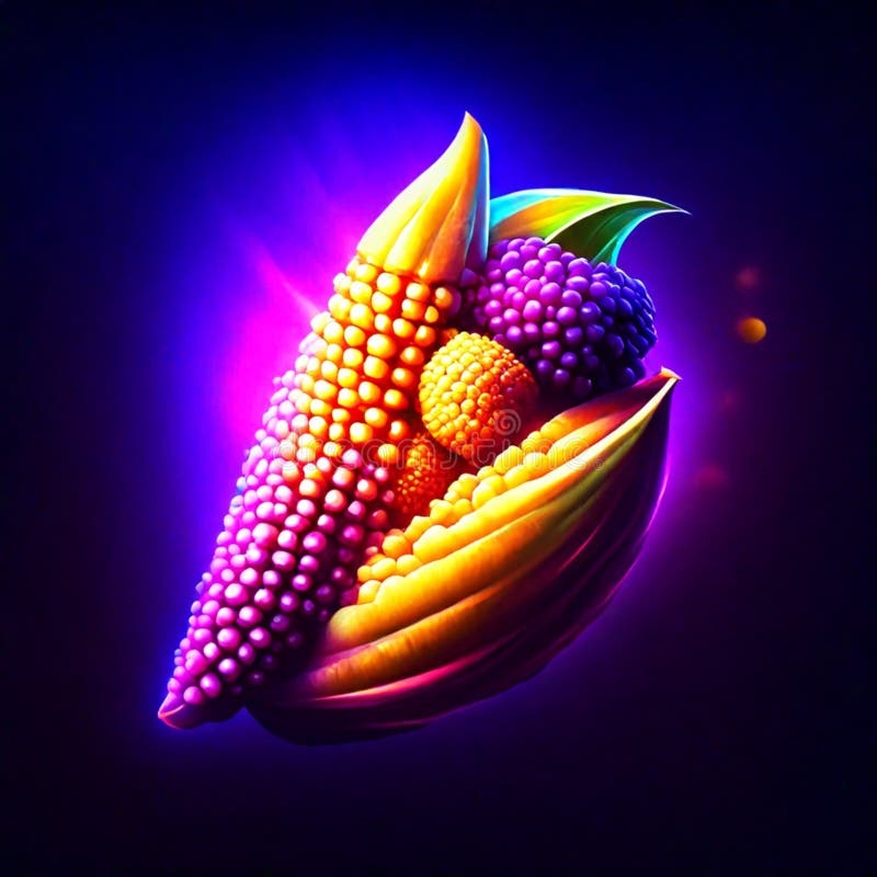 Colorful Corn on the Cob in Neon Light. 3d Rendering AI Generated Stock ...