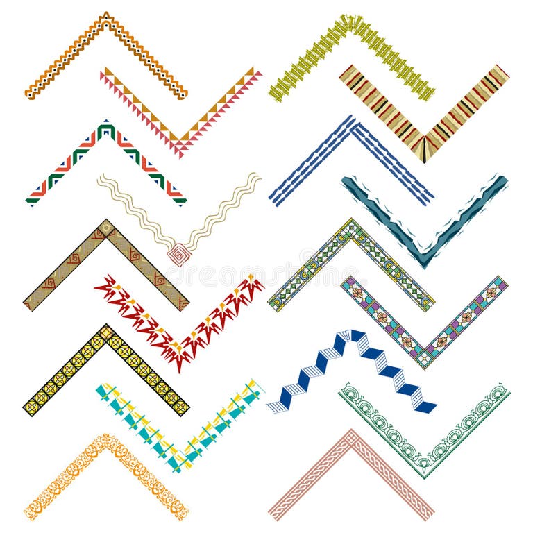 Colorful Corner Patterns. Decorative Angular Shapes. Ethnic Ornamental ...