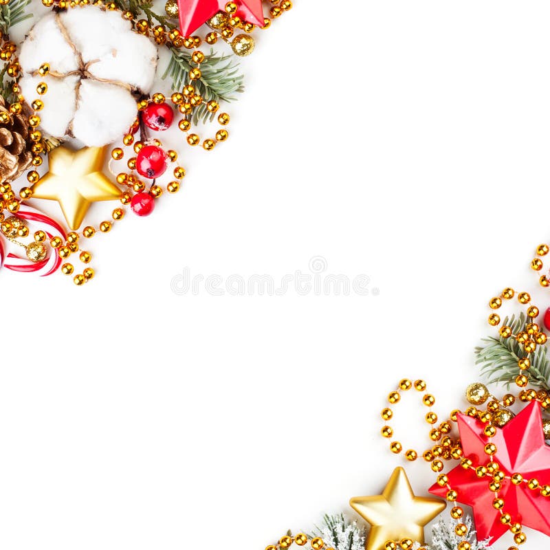 Colorful Corners of Christmas Decor on White Background Stock Image ...
