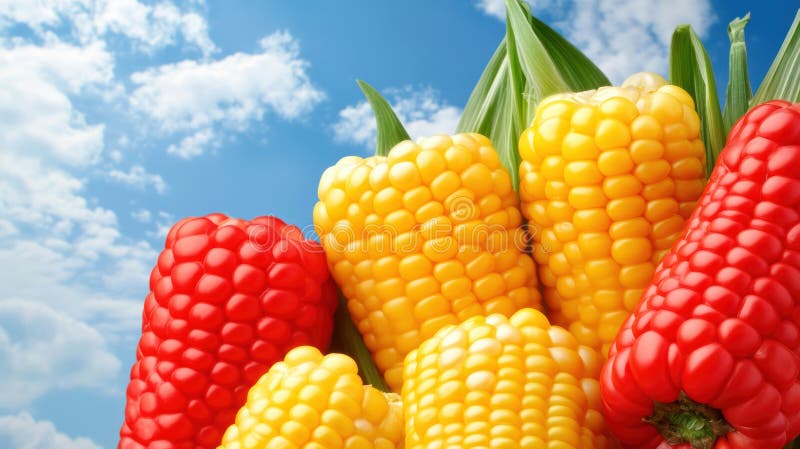 Colorful Corns in a Field Under a Clear Blue Sky Create a Vibrant ...