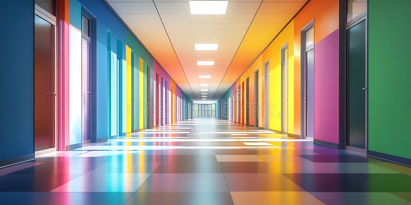 Colorful Corridor Rainbow Walls Bright Interior Design Background ...