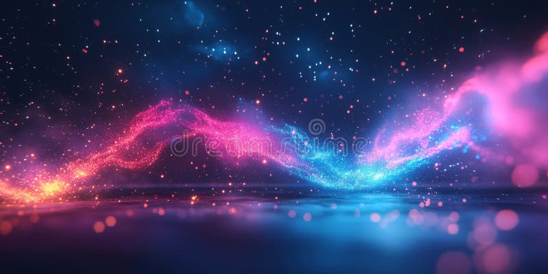 Colorful Cosmic Abstract Background with Glowing Particles and Light ...