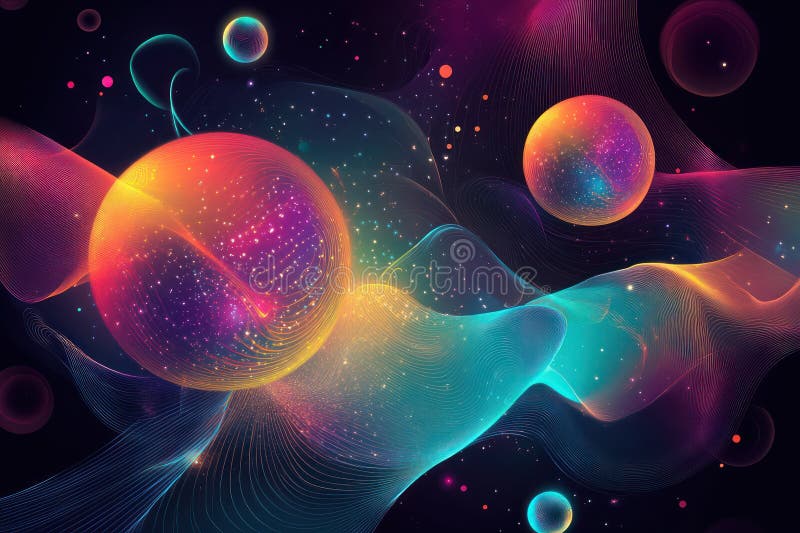 Colorful Cosmic Background with Glowing Orbs and Nebulae Stock Image ...