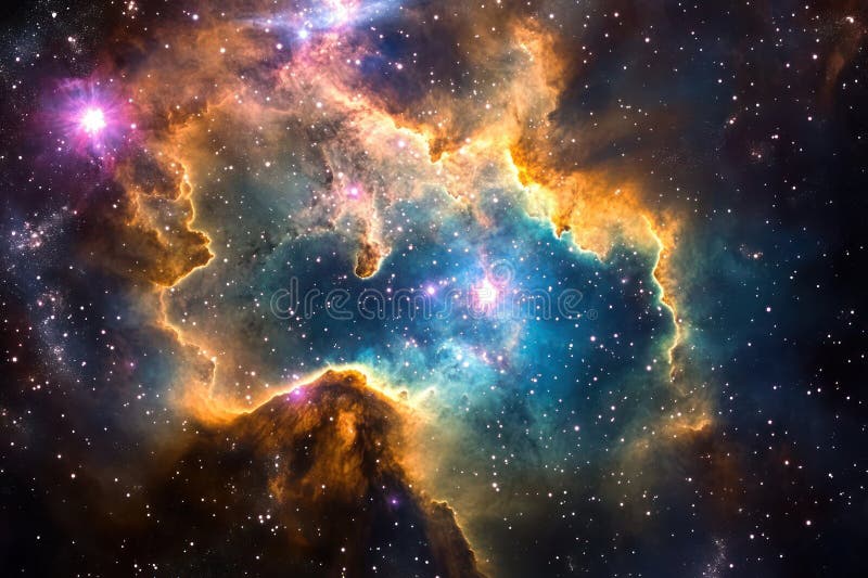 Colorful Cosmic Background with Glowing Orbs and Nebulae Stock Photo ...