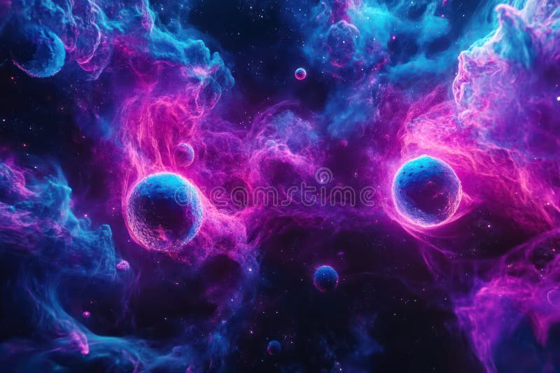 Colorful Cosmic Background with Glowing Orbs and Nebulae Stock Image ...