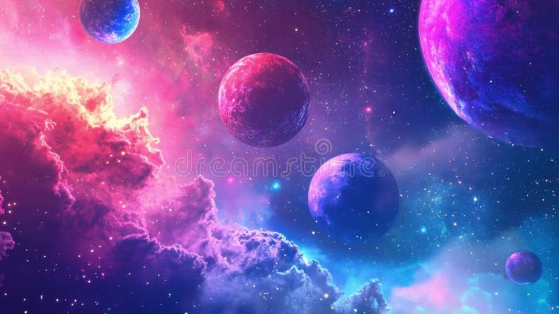 Colorful Cosmic Background with Vibrant Planets and Swirling Clouds in ...