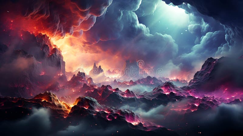 Colorful Cosmic Galaxies in the Sky and the Glowing Moon Stock Photo ...