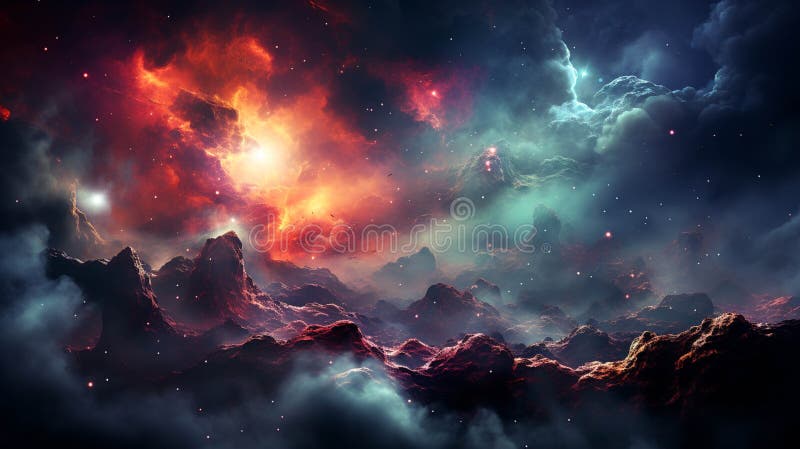 Colorful Cosmic Galaxies in the Sky and the Glowing Moon Stock Photo ...